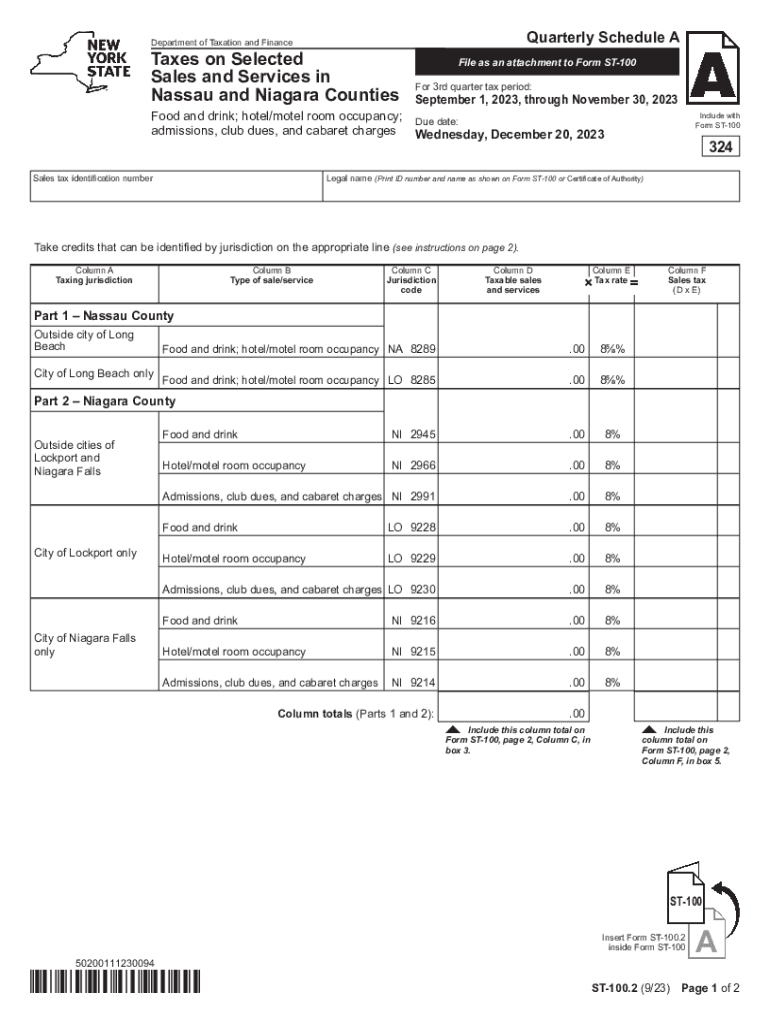 Fillable Online Form ST-100.2 Taxes on Selected Sales and Services in ...