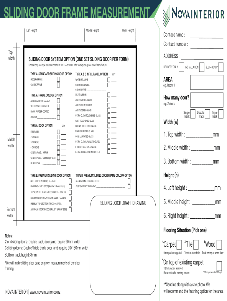 Fillable Online NOVA - Sliding door measurement form 2022 Fax Email ...