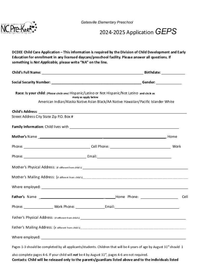 Fillable Online coserver gates k12 nc 24-25 NC Pre-K Application ...