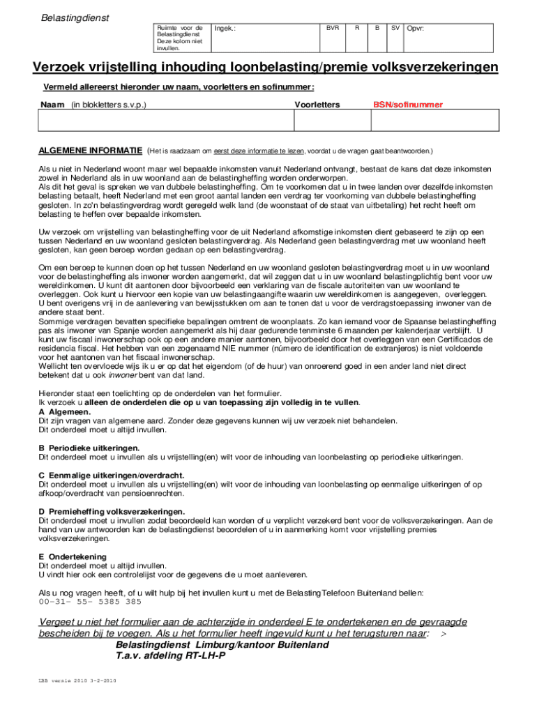 Invulbaar Online Aanvraag Vrijstellingsverklaring voor loonbelasting en ...