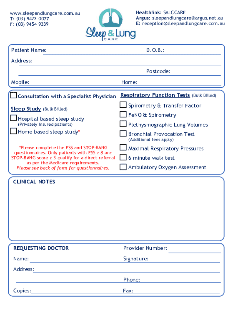 Fillable Online Sleep and Lung Care - Contact Us Fax Email Print - pdfFiller
