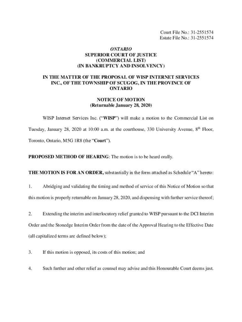 Fillable Online Notice of MotionForm 37A. Commercial List, Form Fax ...