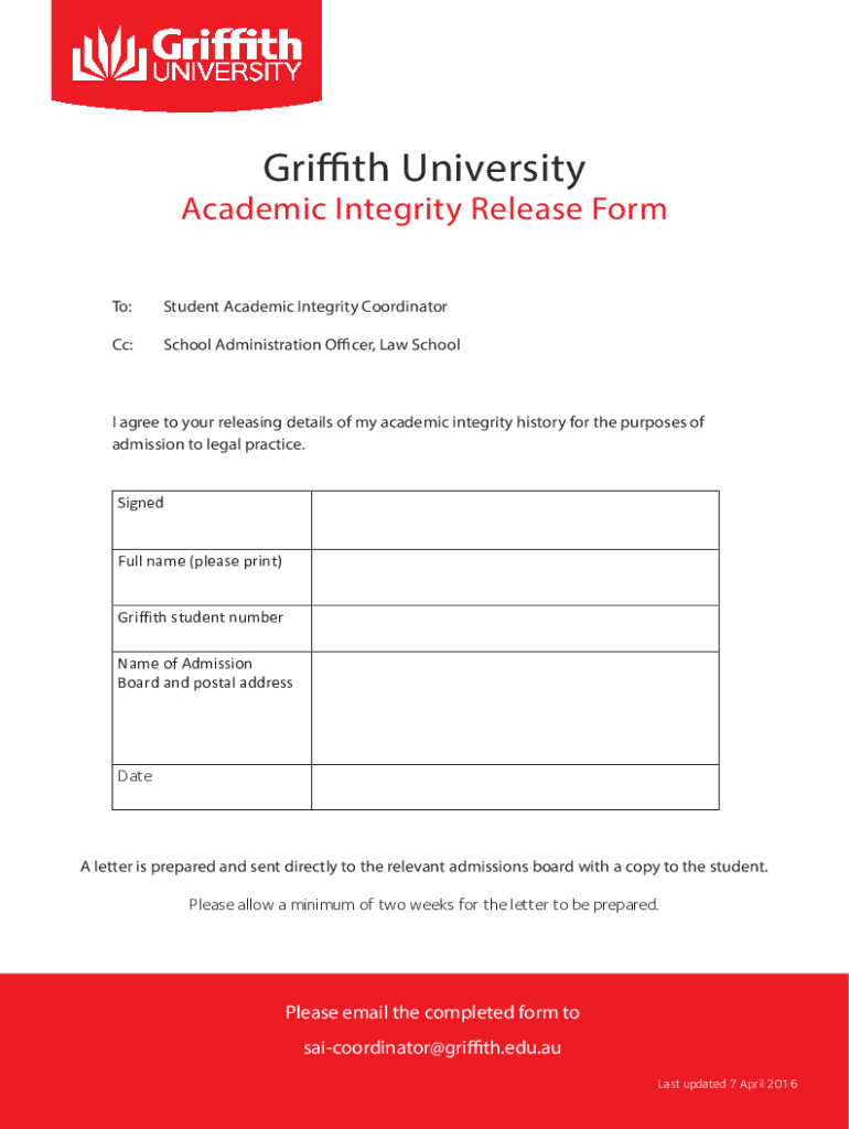 Fillable Online Academic Integrity Release Form Fax Email Print - pdfFiller