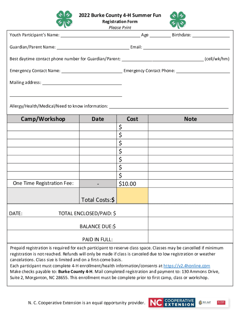 Fillable Online burke ces ncsu Burke County 4-H InformationN.C. Cooperative Extension Fax Email ...