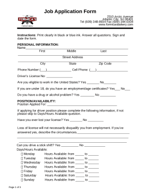 Fillable Online Formica's Bakery job Application form 2020 Fax Email ...