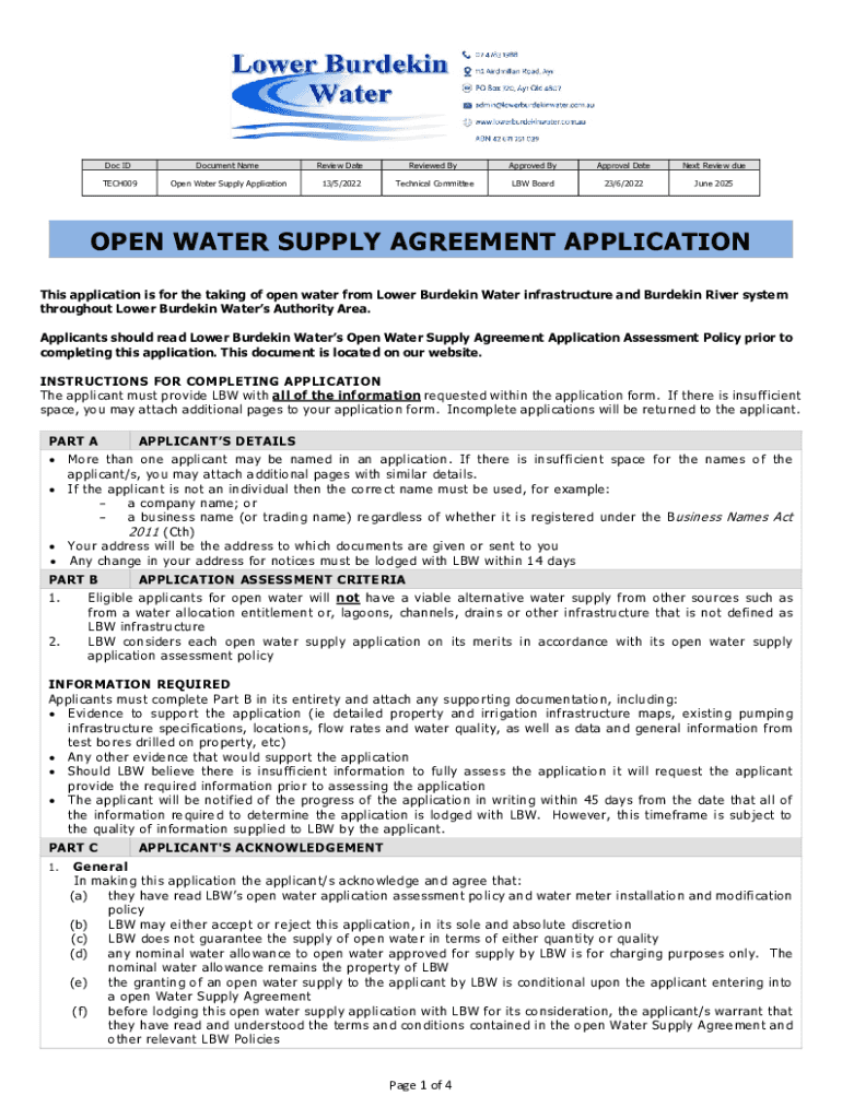 Fillable Online Water Supply Agreements - U.S. Army Corps of Engineers ...