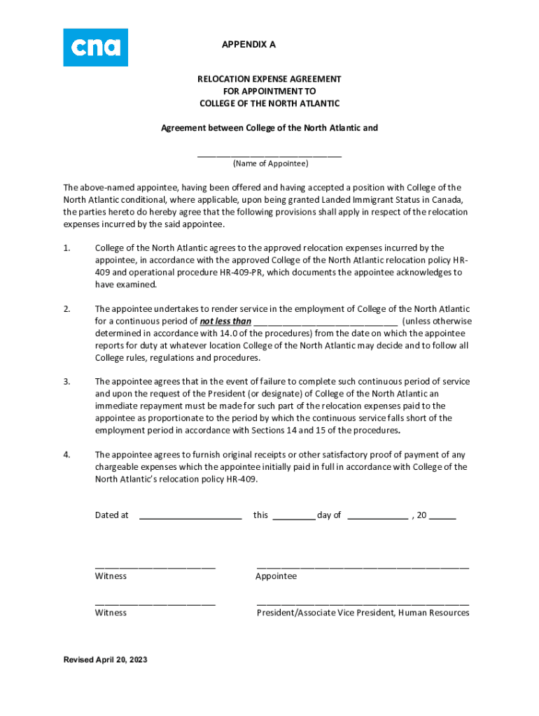 Fillable Online relocation expense agreement Fax Email Print - pdfFiller
