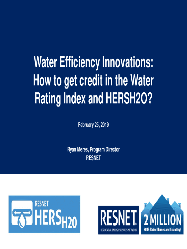 Fillable Online RESNET's Water Efficiency Rating System HERS H2O Fax ...