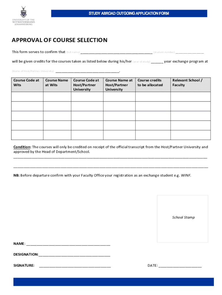 Fillable Online programs for study abroad course approval form Fax ...