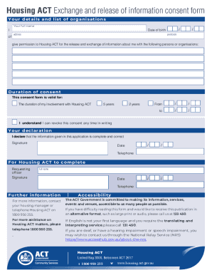 Fillable Online Housing ACT Exchange and release of information consent ...