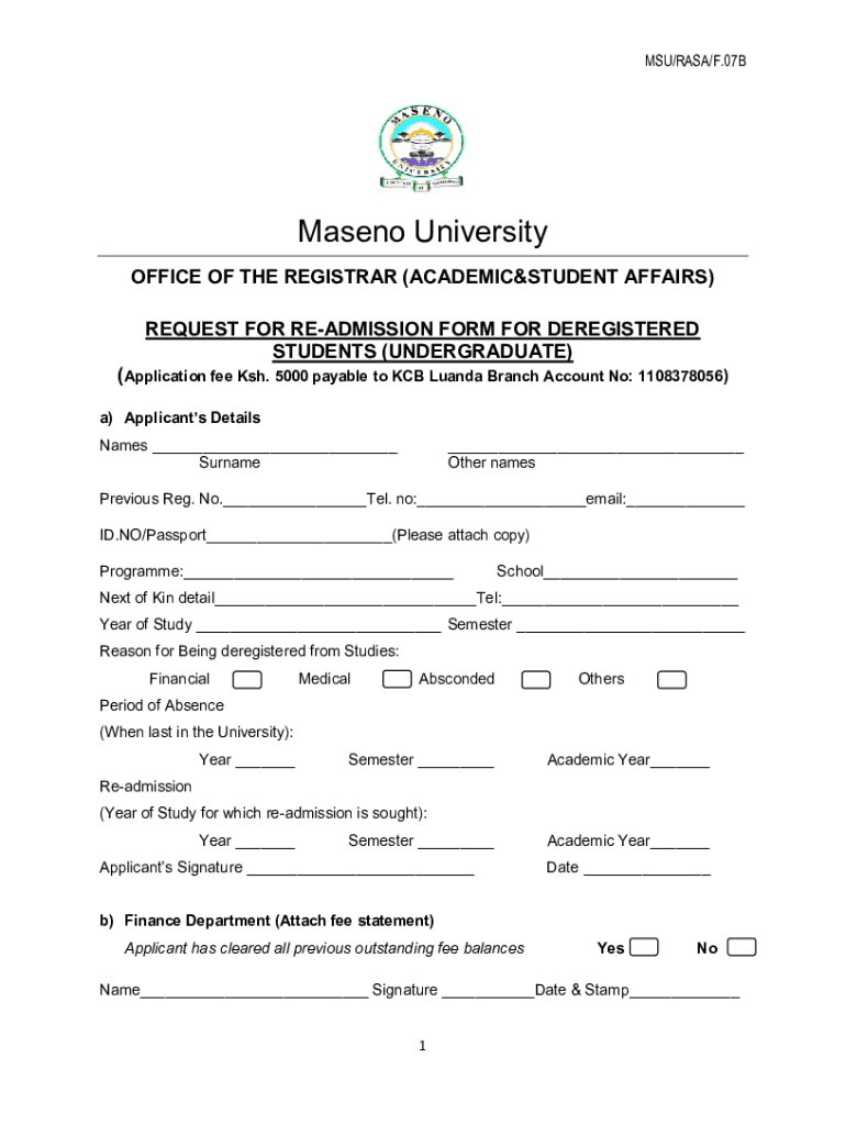 Fillable Online Re-admission Form 7B Fax Email Print - pdfFiller