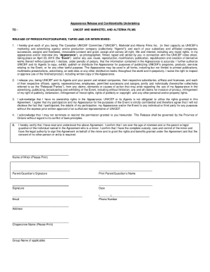 Fillable Online Appearance Release and Confidentiality Undertaking Fax Email Print - pdfFiller