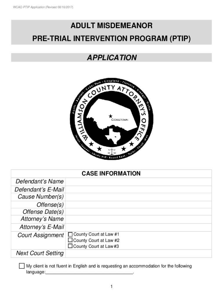 Fillable Online APPLICATION ADULT MISDEMEANOR PRE-TRIAL ... Fax Email ...
