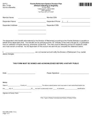 Fillable Online Florida Retirement System Affidavit Attesting to ...