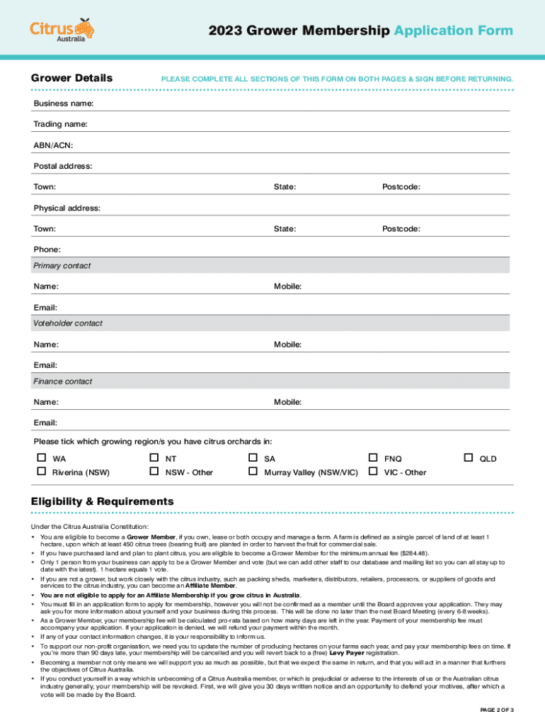 Fillable Online 2023 Grower Membership Application Form Fax Email Print ...