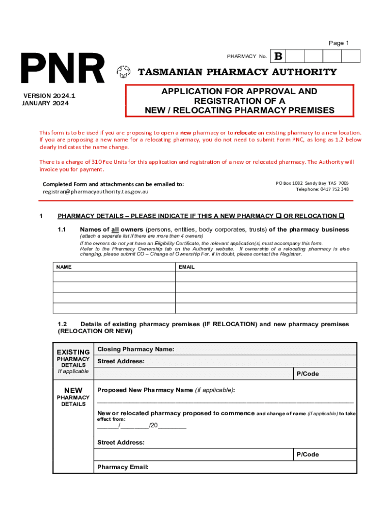 Fillable Online Registering a New Pharmacy Premises or Relocating Fax ...