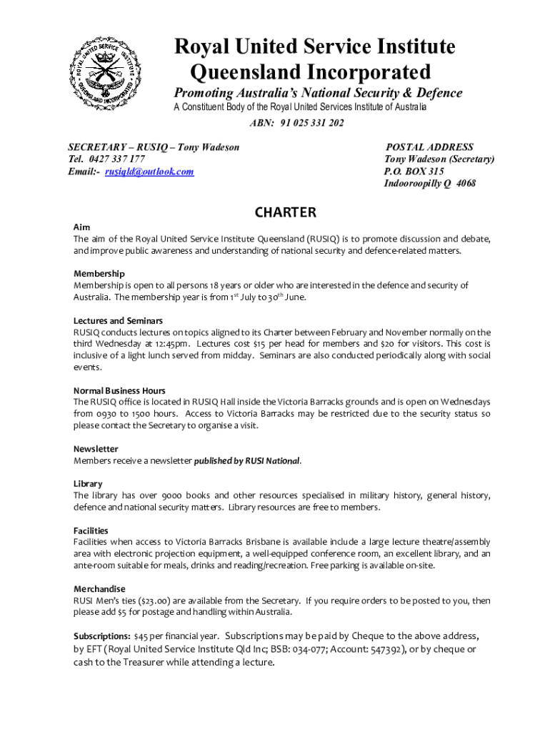 Fillable Online Royal United Services Institute for Defence and Security ... Fax Email Print ...