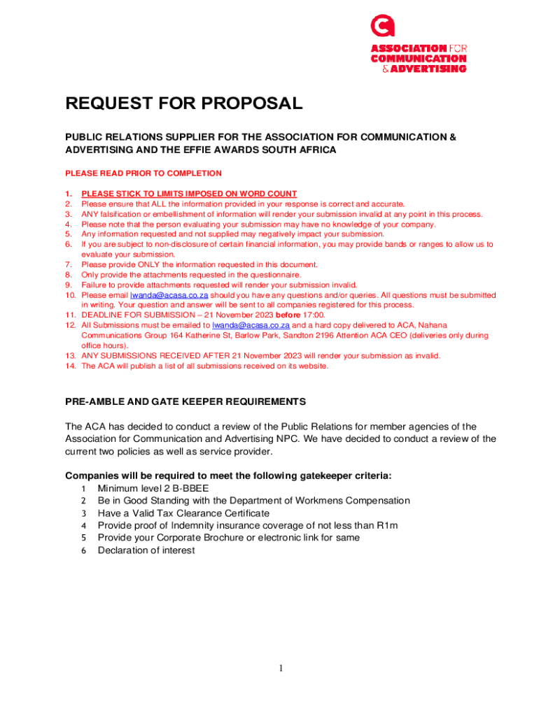 Fillable Online Public Relations Request for Proposal (RFP) Fax Email ...