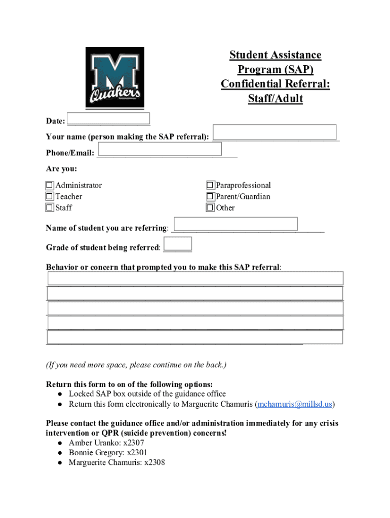 Fillable Online SAP Referral Form STAFF Fax Email Print - pdfFiller