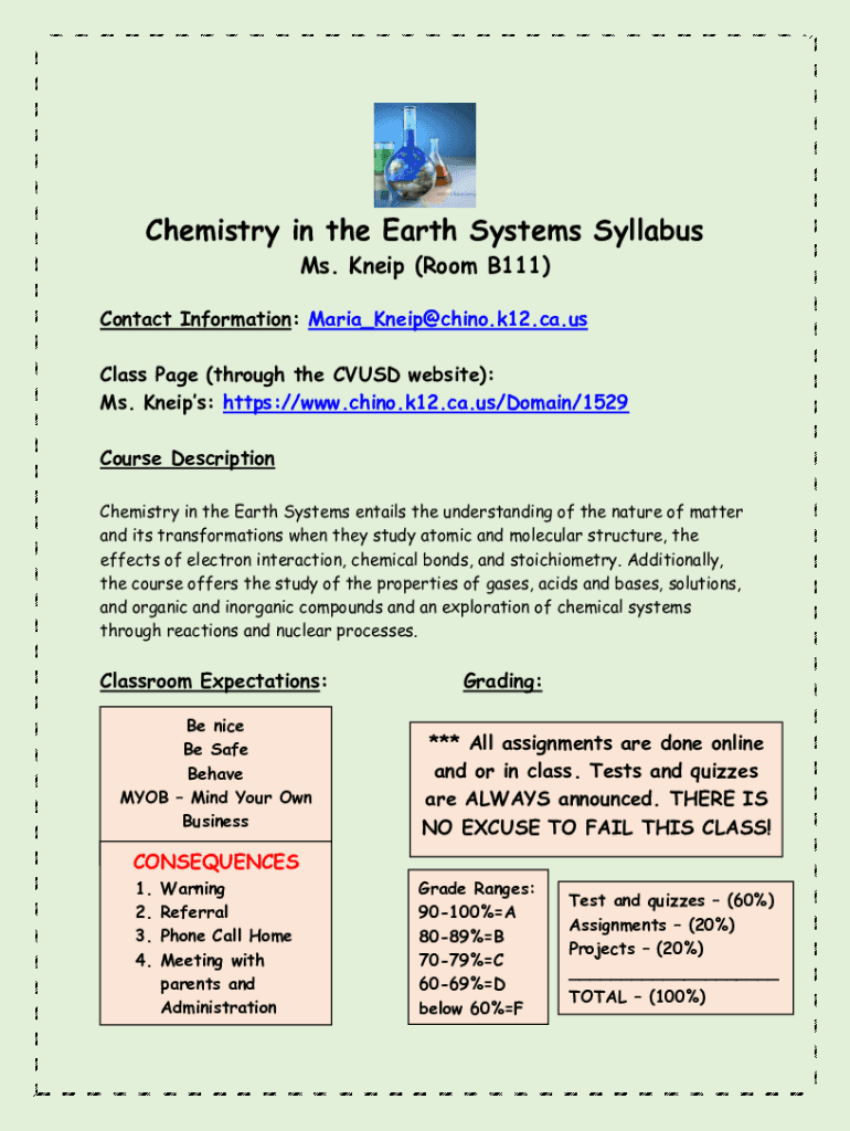 Fillable Online Chemistry in the Earth Systems Syllabus Fax Email Print ...