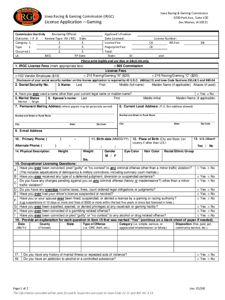 Fillable Online racing-commission-irgc-occupational-license-application ...