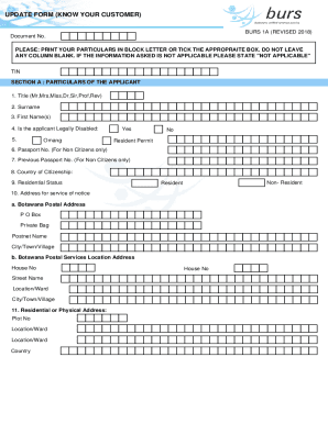 Fillable Online UPDATE FORM (KNOW YOUR CUSTOMER) BURS 1 ... Fax Email ...