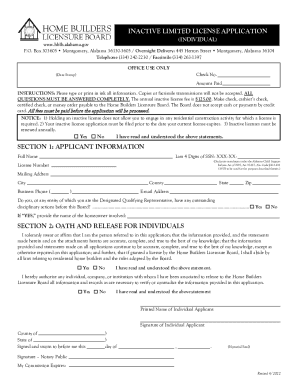 Fillable Online hblb alabama expired inactive license application Fax ...