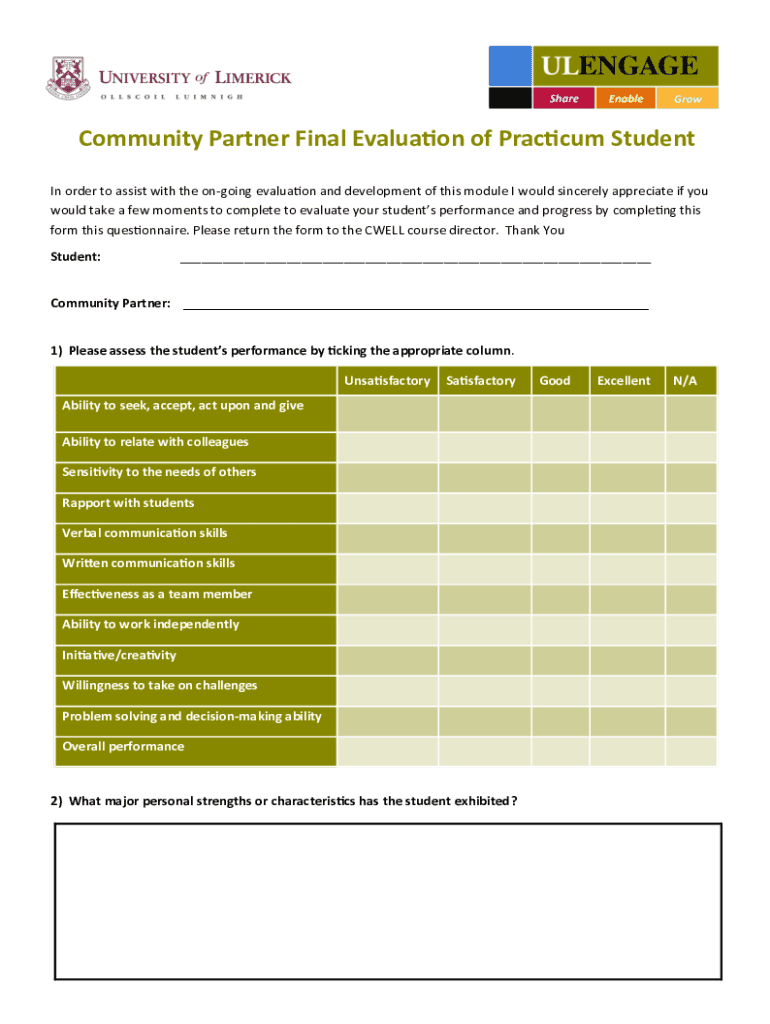 Fillable Online Community Partner Final Evaluation of Practicum Student Fax Email Print - pdfFiller