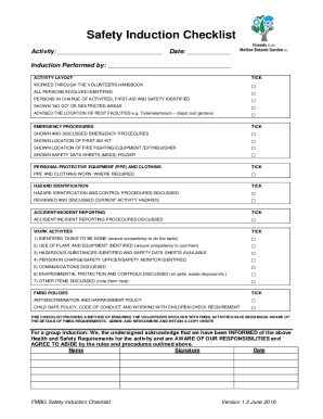 Fillable Online fmbg org Volunteer induction checklist template Fax ...