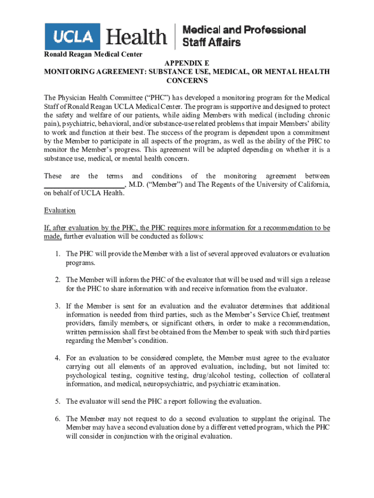 Fillable Online APPENDIX E - Monitoring Agreement Substance Use Medical or ... Fax Email Print ...