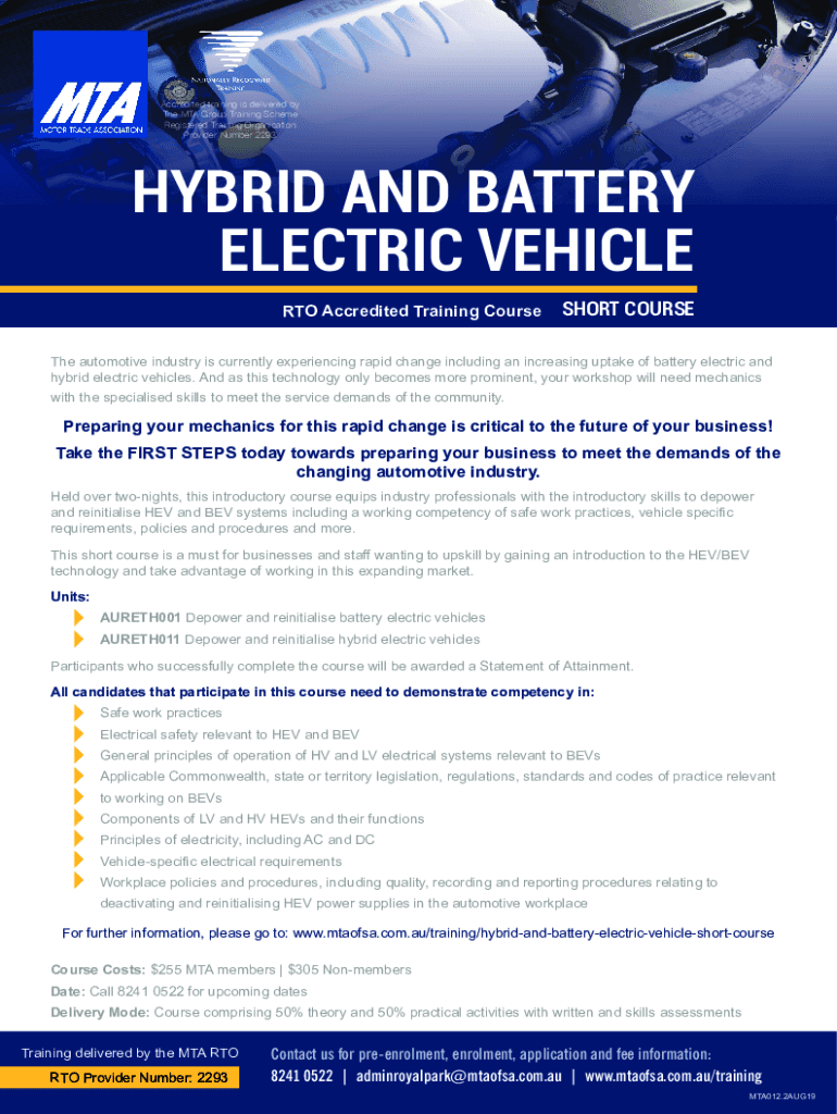 Fillable Online Battery and Hybrid Electrical Vehicle Course Info Fax ...