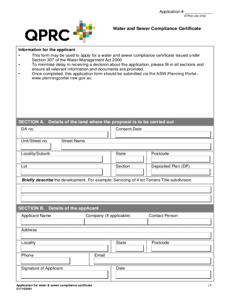 Fillable Online Water and Sewer Compliance Certificate Fax Email Print ...