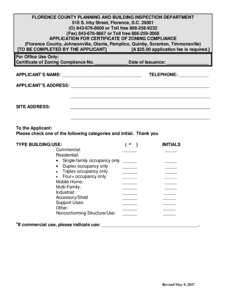 Fillable Online florence county planning and building inspection department Fax Email Print ...