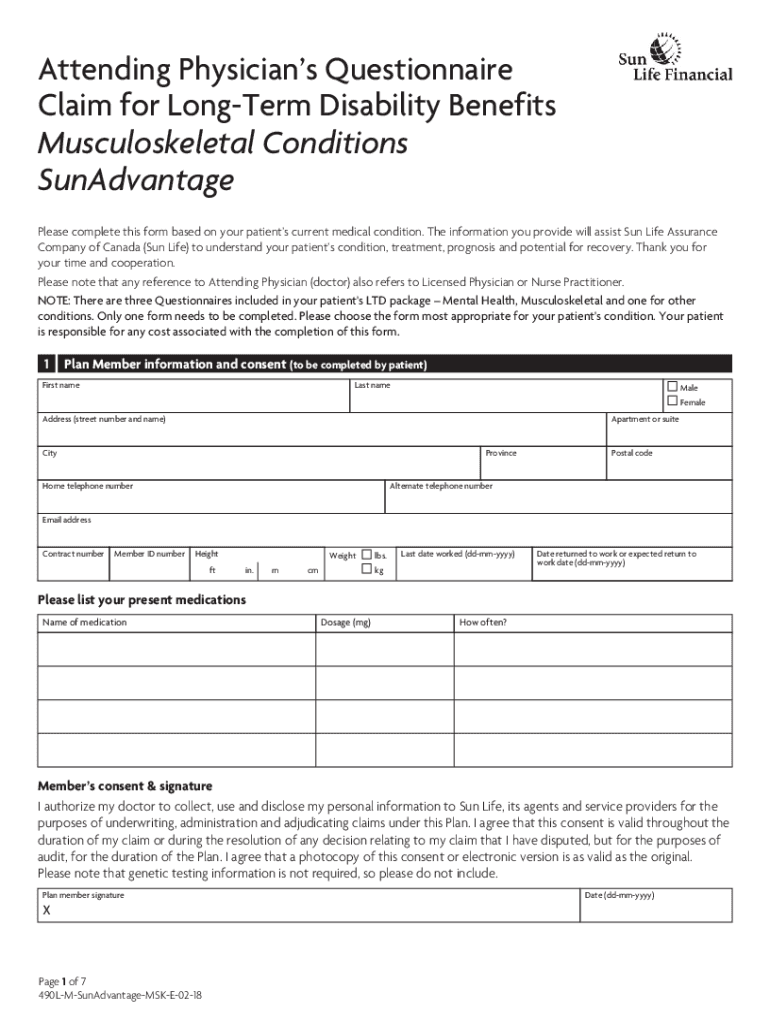 Fillable Online Attending Physicians Questionnaire Claim for Long-Term ...