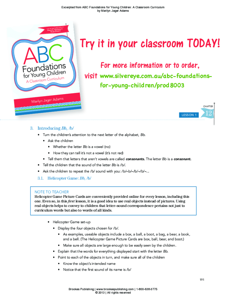Fillable Online ABC foundations for young children : a classroom ...