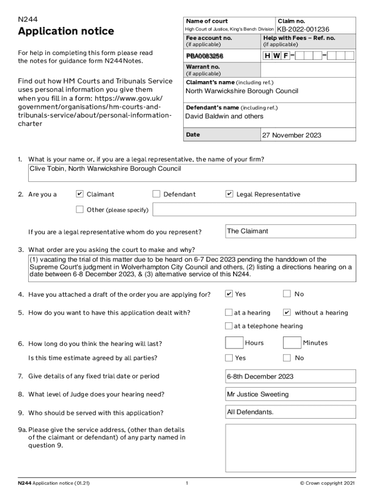 Fillable Online Application notice n244: Fill out & sign online Fax ...