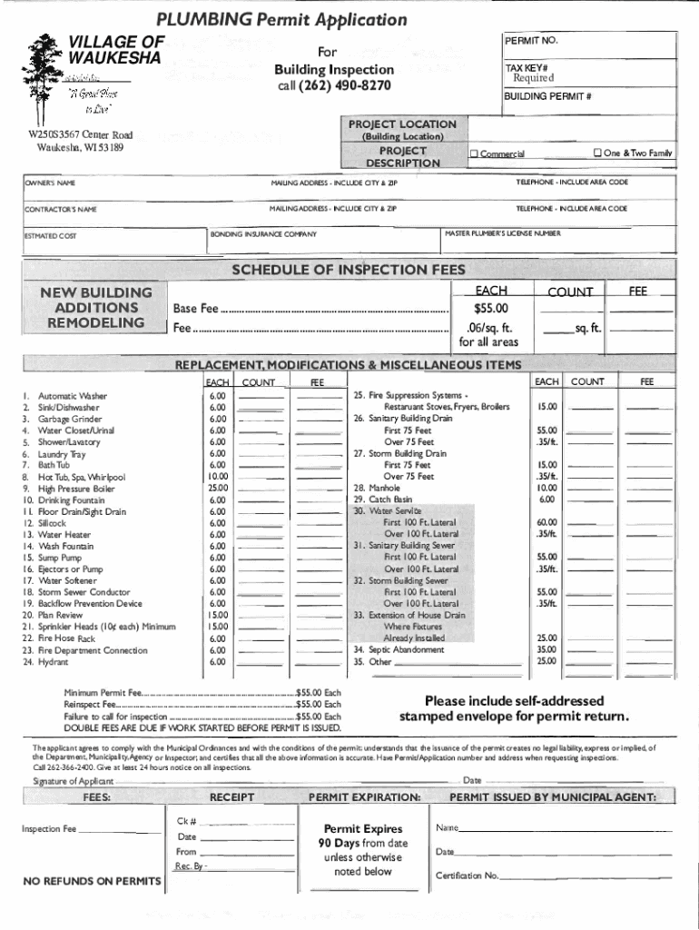 Fillable Online TOW Plumbing Permit Application.pdf Fax Email Print ...