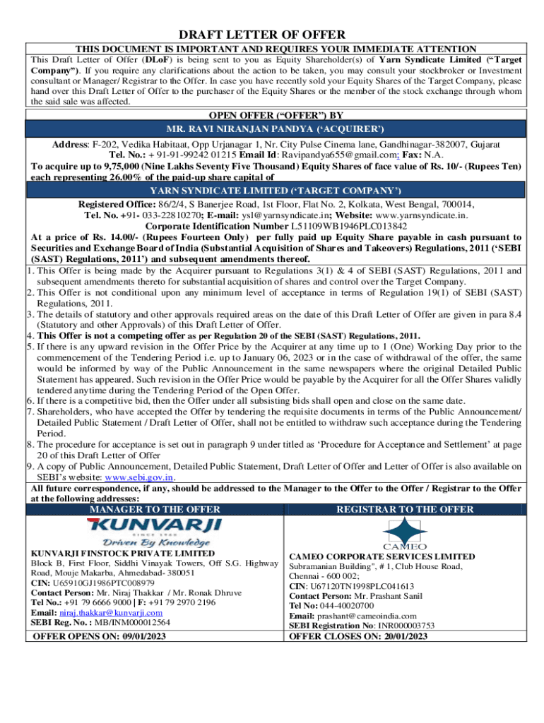 Fillable Online DRAFT LETTER OF OFFER (DLOF) THIS DOCUMENT IS ... Fax ...