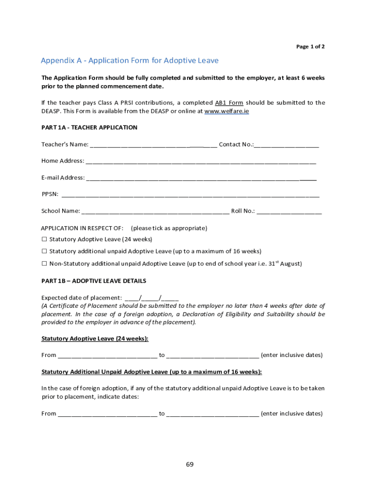 Fillable Online Appendix A - Application Form for Adoptive Leave Fax ...