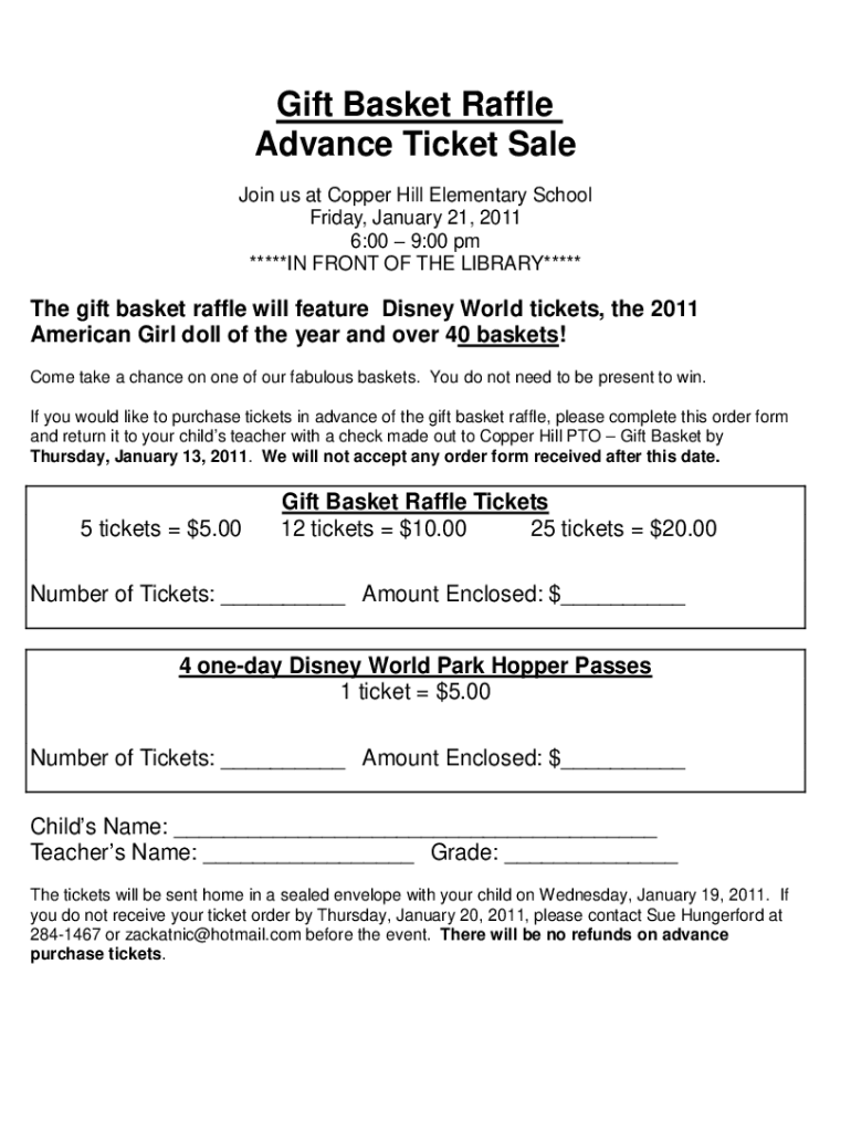 Fillable Online Gift Basket Raffle Advance Ticket Sale Fax Email Print ...