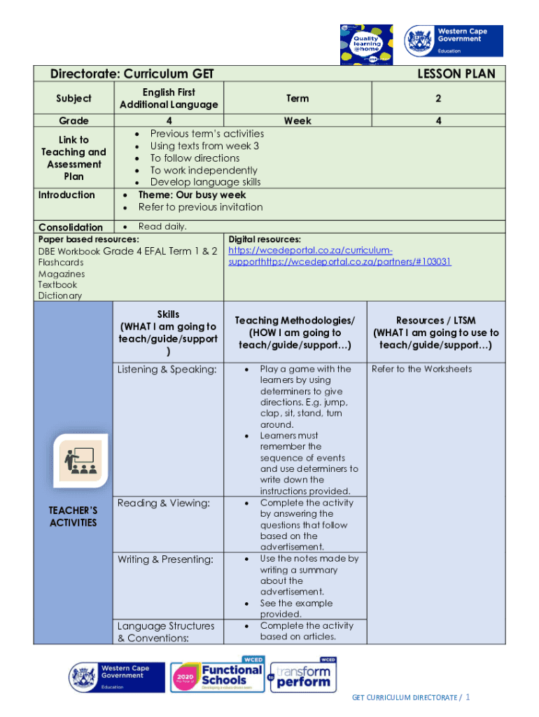 Fillable Online Sample Lesson Plan! LINC 4 - PDF Free Download Fax ...