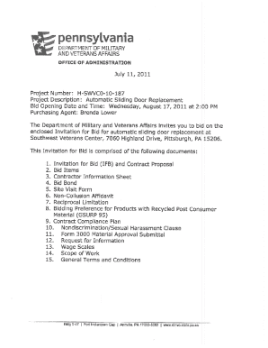 Fillable Online Bid Notification - services fort indiantown gap Fax ...