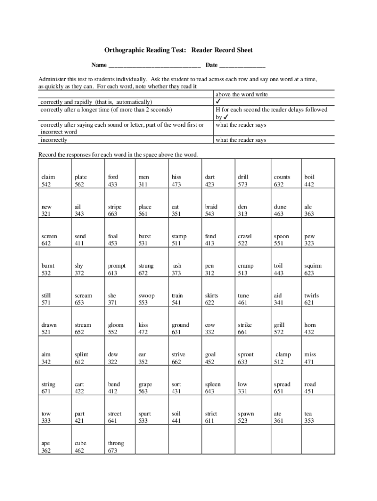 Fillable Online students education unimelb edu Orthographic Reading ...