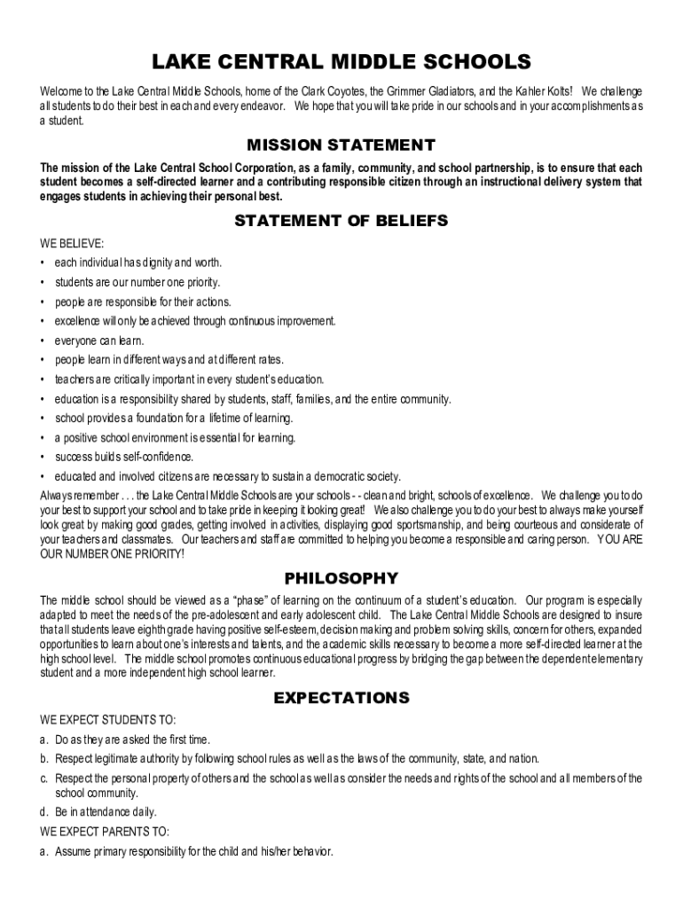 Fillable Online Clark Middle School - Lake Central School Corporation ...