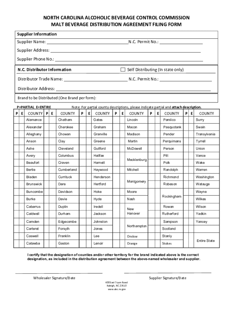 Fillable Online MALT BEVERAGE DISTRIBUTION AGREEMENT FILING FORM ...