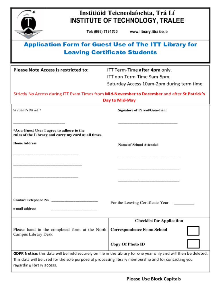 Fillable Online Guest User - MTU Kerry Library - IT Tralee Fax Email ...