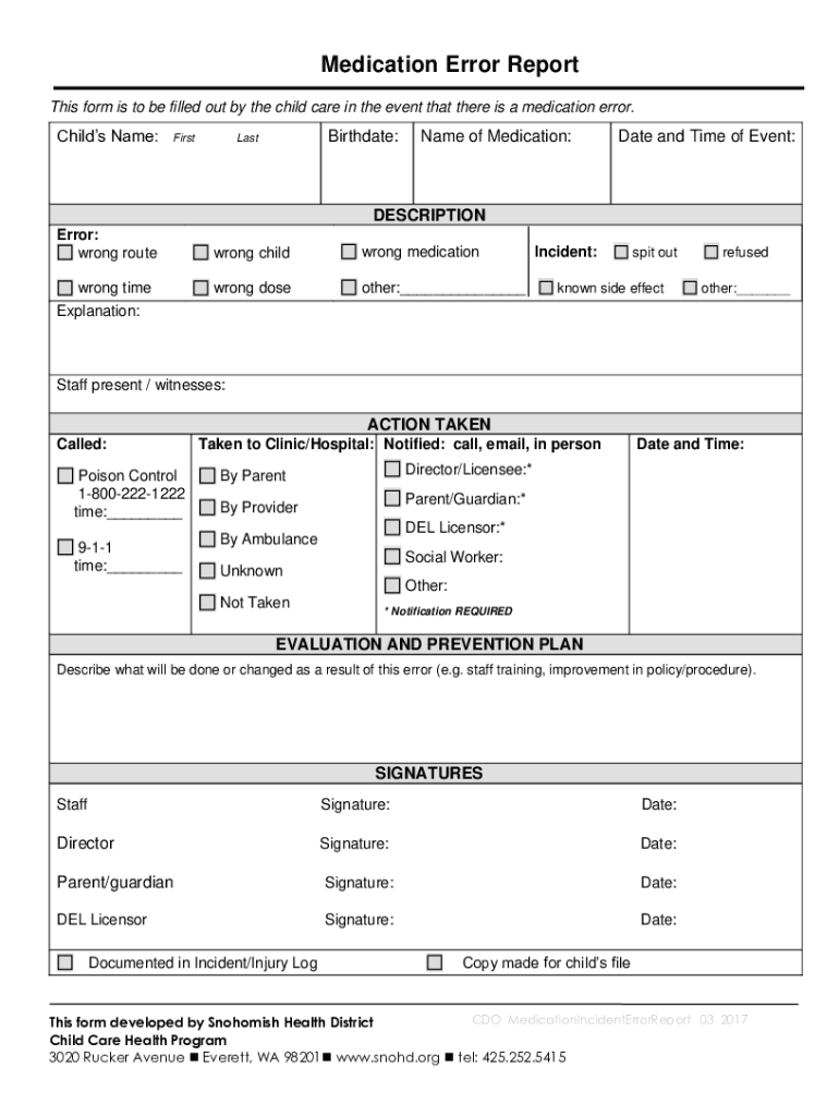 Fillable Online Medication Administration Incident Report Form ...