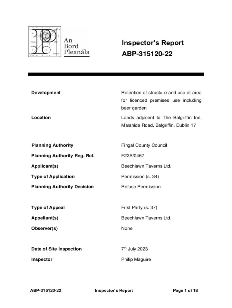 Fillable Online The Balgriffin InnBar & Restaurant, Balgriffin, Dublin ...