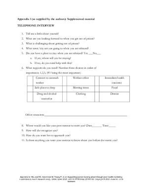 Fillable Online Supplemental material TELEPHONE INTERVIEW 1. Tell ...