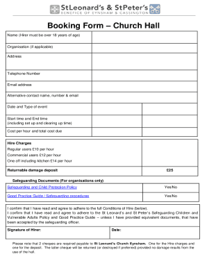 Fillable Online Booking Form Church Hall Fax Email Print - pdfFiller